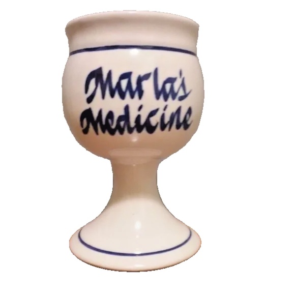 Accents | Vintage Ceramic Wine Goblet Marlas Medicine Blue Lettering ...
